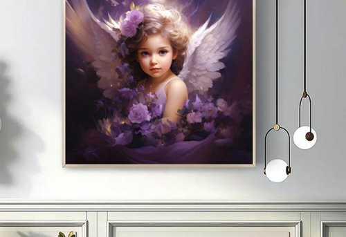Картина с маленьким ангелом фиолетовая картина