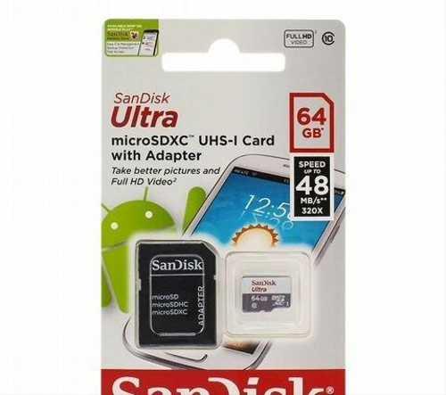 Карта памяти SanDisk micro sdxc 64Гб