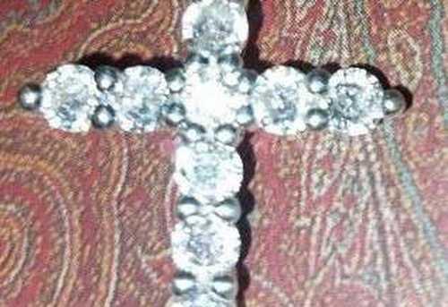 Крестик серебряный с цепочкой 925 камни фианиты