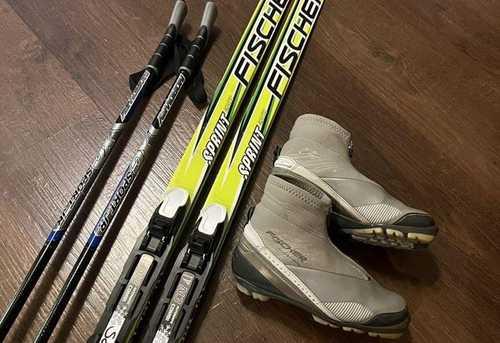 Лыжи Fischer 160, ботинки 34-35, палки (комплект)