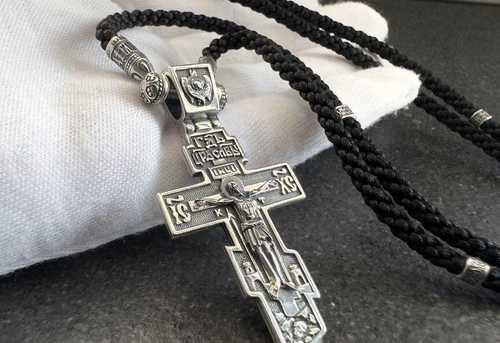 Крест серебро 925 большой на шнурке со вставками