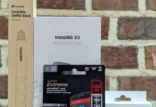 Insta 360 one X3+карта памяти 256 GB+аксессуары