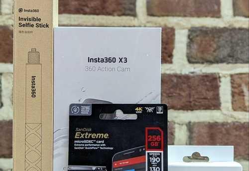 Insta 360 one X3+карта памяти 256 GB+аксессуары