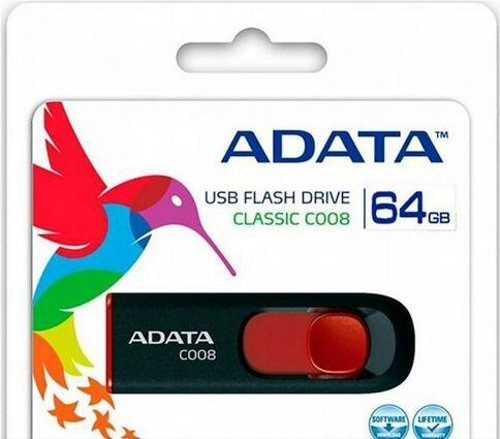 Флешка 64Gb USB 2.0, adata C008, черный/красный