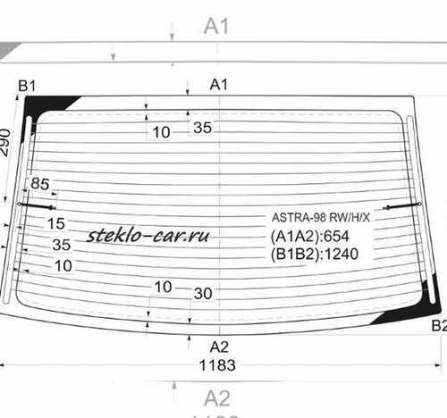 Стекло заднее Opel Astra G 4D Sed \ Chevrolet Viva (04) заднее с эо тз KMK 1184*648