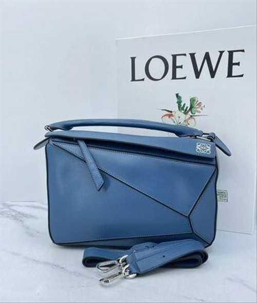 Новая женская сумка Loewe Puzzle синяя кожаная