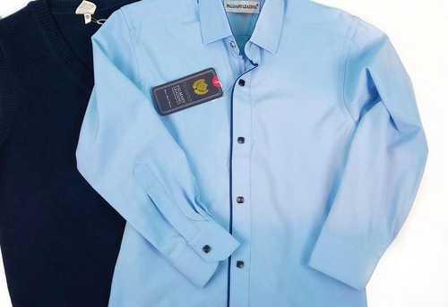 Рубашка на кнопках голубая (новая) 152-164 см
