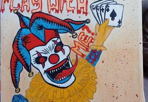 Картина на холсте гуашью Безумный клоун