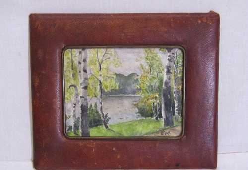 Картина старинная в рамке "Березы" 1914 год №9861