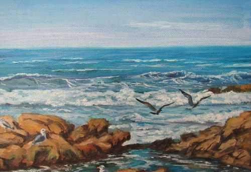 Картина маслом Морской чейзаж с чайками Марина