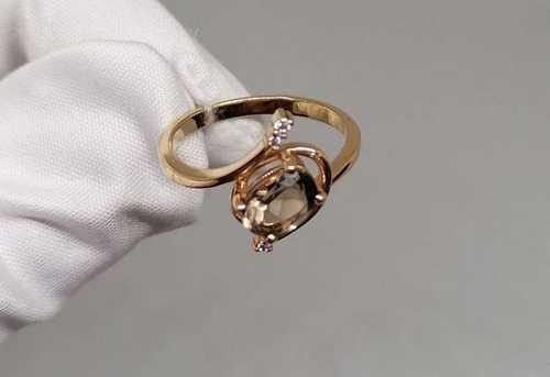 Золотое кольцо 585 пробы с дымч. кварцем р-р 16