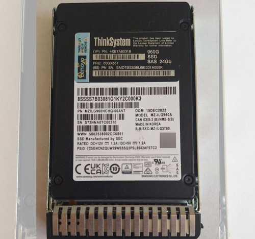 Lenovo 4XB7A80318 2.5" PM1653 960GB SAS 24Gb SSD