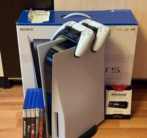 Sony playstation 5 ps5 с дисководом + 2 геймпада