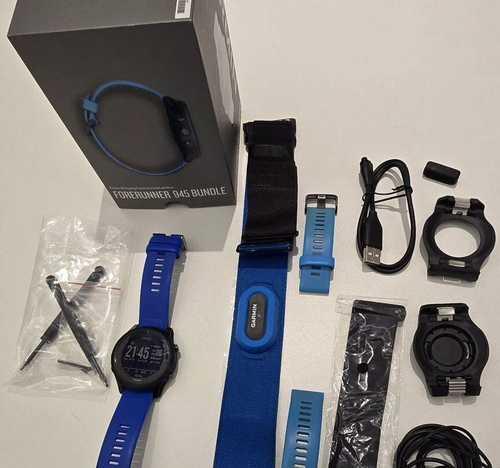 Часы Garmin 945 и датчик, крепления, шнуры