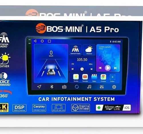 2 DIN Bos mini A5 PRO 10" 4 64 Андроид12 Авт