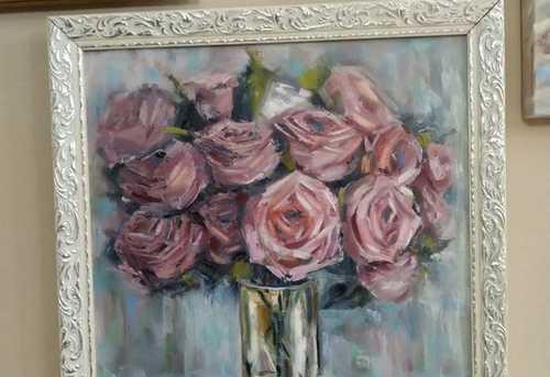 Картина" масло 50х60 "Букет роз"в интерьер без рам
