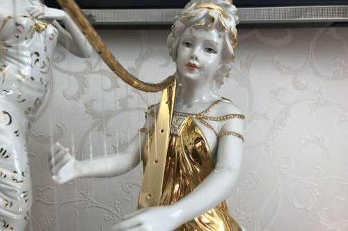 Статуэтка Девушка с арфой фарфор золото Swarovski