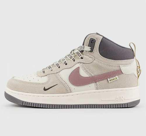 Кроссовки Nike Air Force 1 Mid Grey / Wh. with Fur