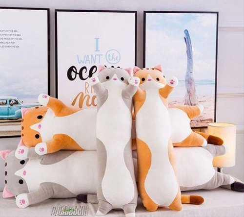 Игрушка-подушка кот-батон длинный кот 110 и 70см