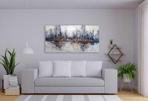 Абстрактная картина маслом "Город на воде"
