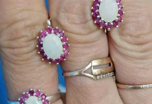 Опал Рубин серьги кольцо комплект серебро 925пр