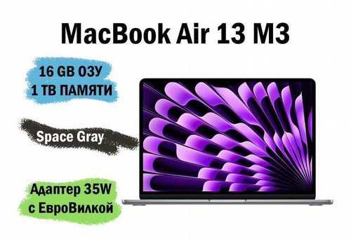 MacBook Air 13 (2024), 1024 ГБ, M3 (8 ядер), RAM 16 ГБ, GPU 10-core