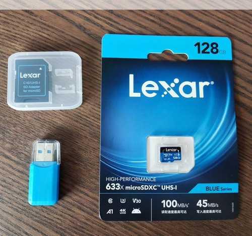 Карта памяти microsdxc UHS-I Lexar 128Gb + картрид