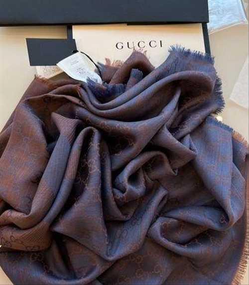 Gucci шарф шаль жен, оригинал, шоколадно-синий