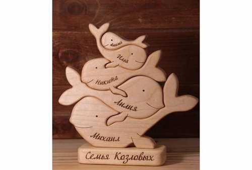 Фигурки деревянные "Семья из пяти китов"
