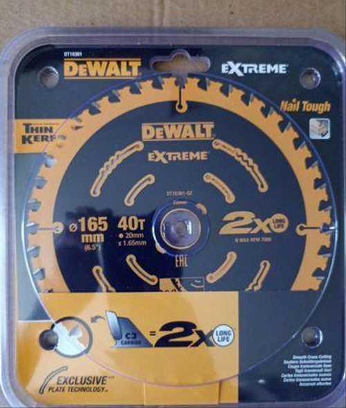 Пильный диск dewalt extreme DT10301, 165/20 мм 40