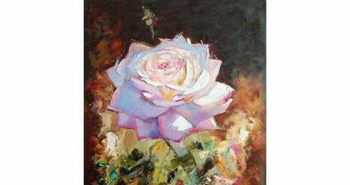 Картина роза маслом мастихином на темном фоне