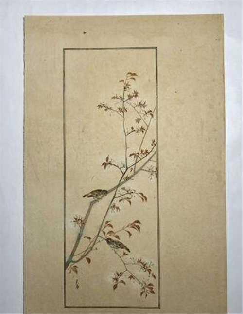 Птицы старинная литография 1868-1912гг Япония