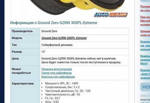 Сабвуфер ground zero 12