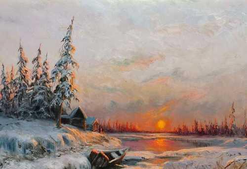Картина маслом "Зимний вечер"