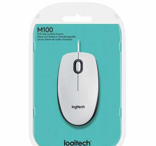 Мышь проводная новая Logitech M100 (белая)