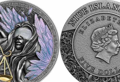 Монета "Фемида. Боги" 2 Oz Серебро 5 Ниуэ