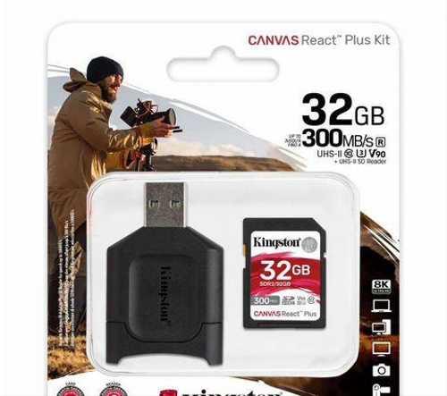 32Gb Kingston Canvas React Plus sdhc V90 +Reader