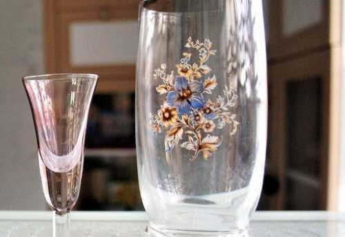 Рюмки Чехия цветное марганцевое стекло, стаканы