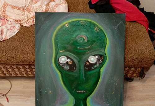 Картина маслом на холсте пришелец,инопланетянен