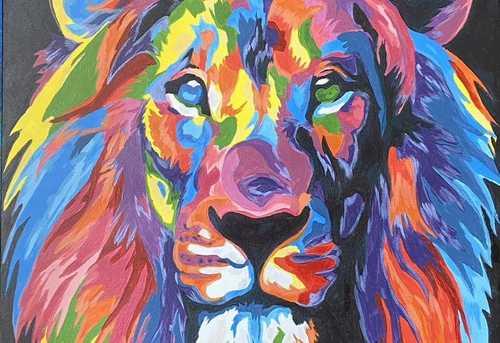 Картина на холсте 40х50 цветная лев