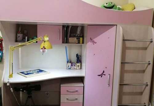 Кровать детская двухъярусная со шкафом и столом