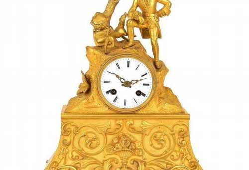 Антикварные каминные часы охотника Франция 19 век