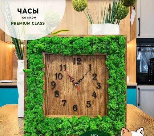 Часы из мха квадратные