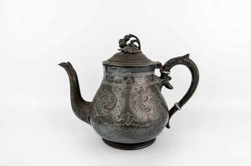 Антикварный чайник, Англия, серебрение, 1897-1900