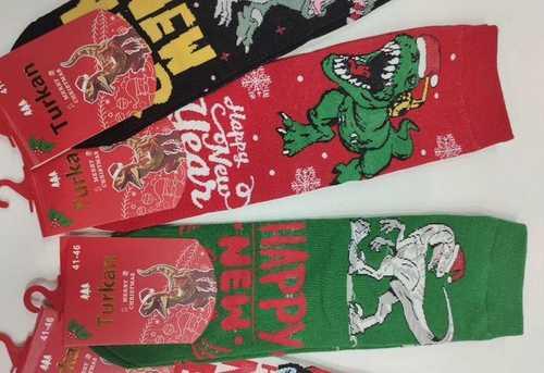 Мужские носки новогодние, динозавр