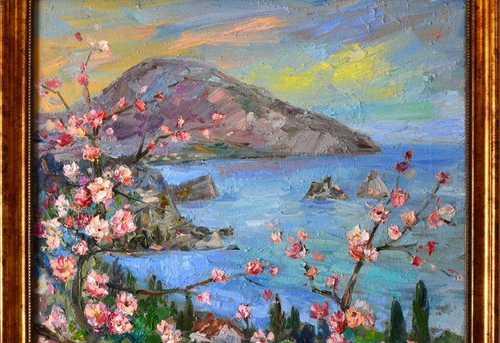 Картина маслом "Весна в Гурзуфе" в раме