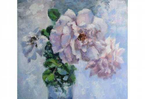Картина Розы маслом белые цветы живопись на холсте