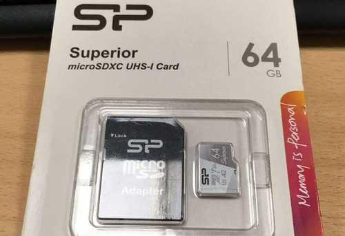 Карта памяти MicroSD sp superior 64gb v30 a2