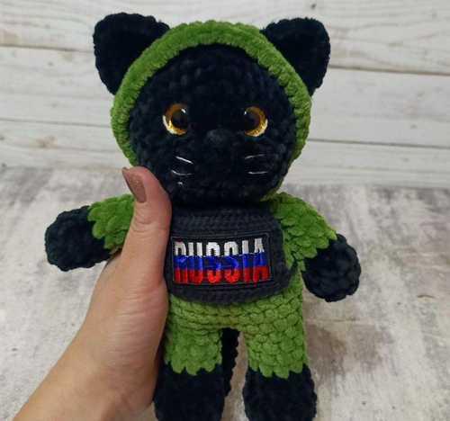 Мягкая плюшевая игрушка чёрный Кот в военной форме
