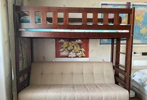Двухъярусная кровать с диваном «Фламинго» б/у
